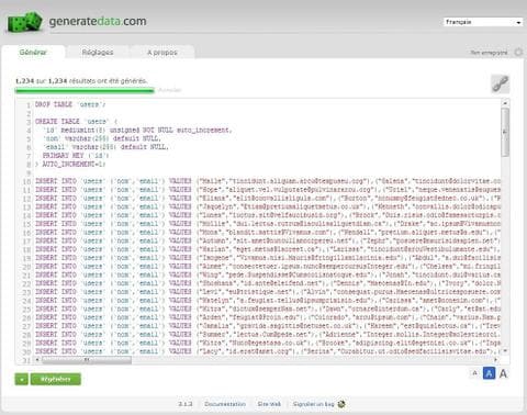 Générer des données avec GenerateData - https://etienner.github.io